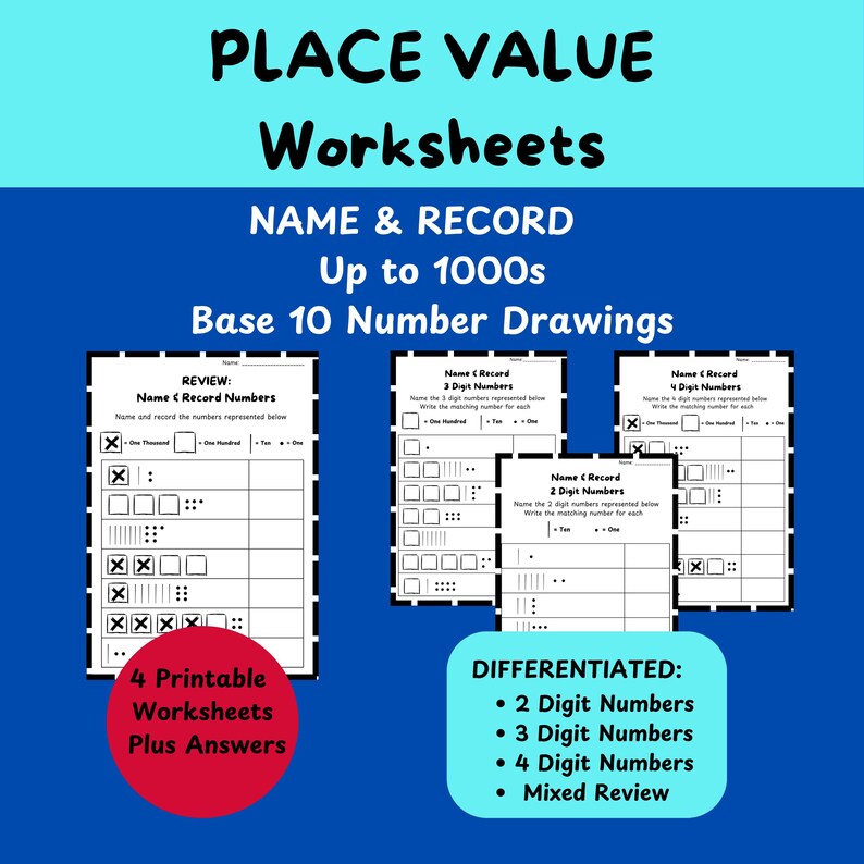 Place Value Worksheets - Name and Record Numbers With Base Ten Number ...