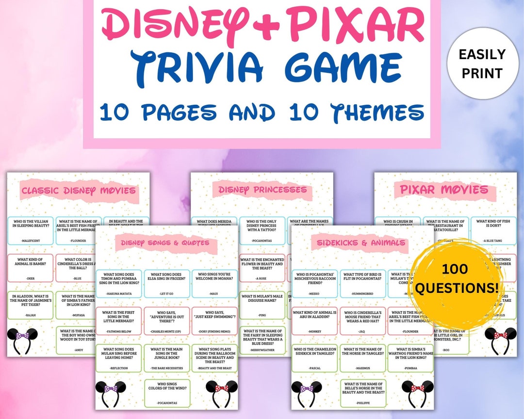 Disney Trivia Game, Pixar Trivia Game, Family Party Fun, Disney ...