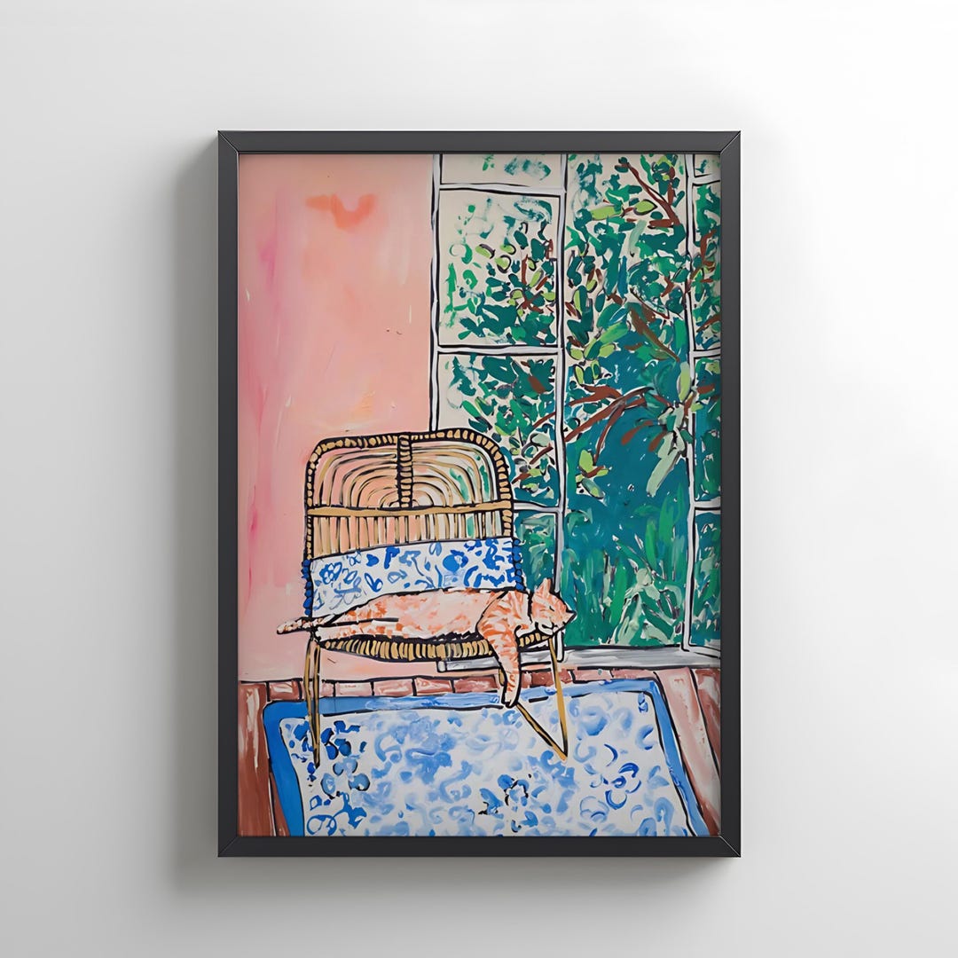 Orange Cat Chinoiserie Rug Wall Art, Ginger Cat Print, Orange Tabby ...