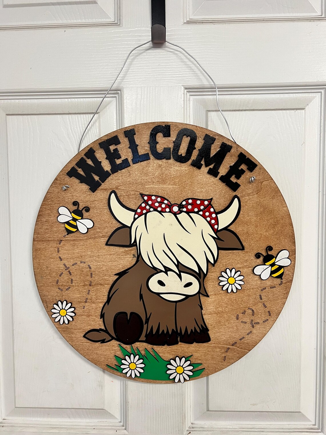 Highland Cow Welcome Sign – Rustic Farmhouse Door Hanger - Etsy