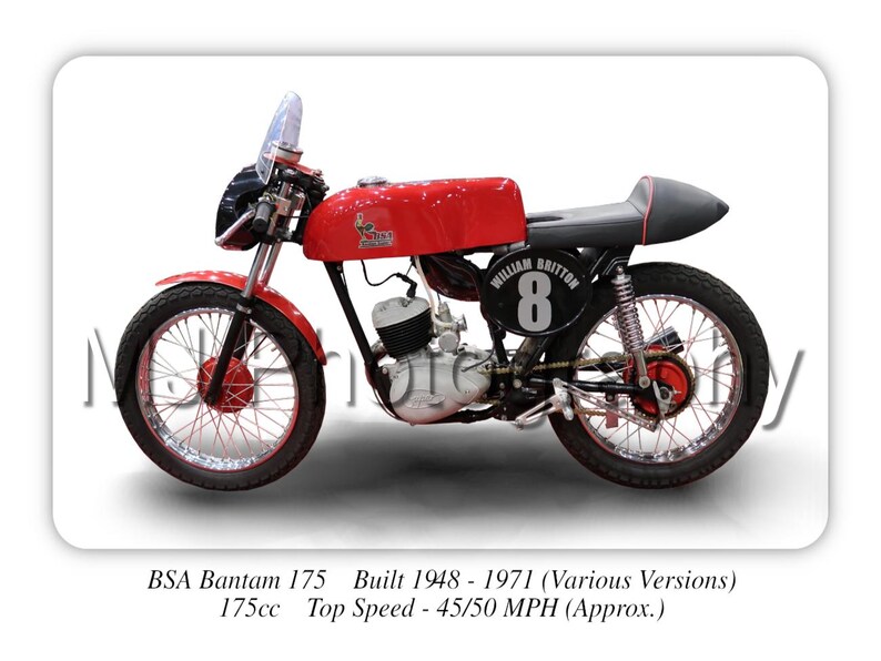 BSA Bantam 175 Motorbike Poster, Classic Motorcycle Posters, Vintage ...