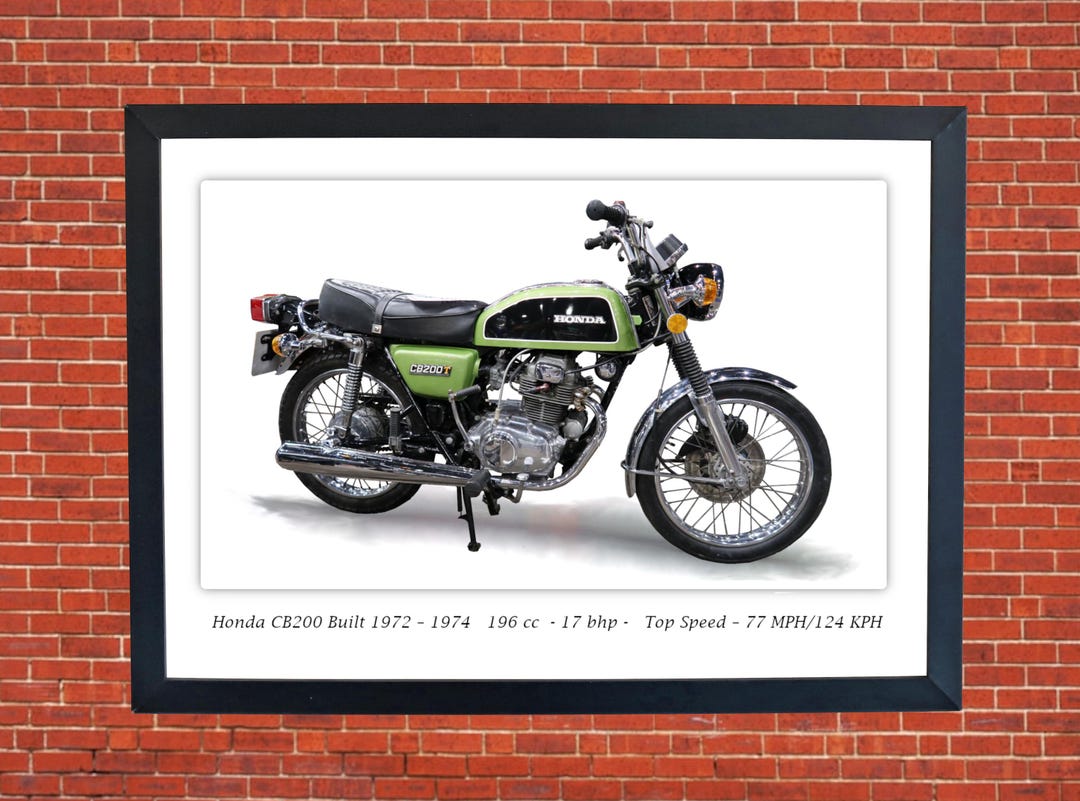 Honda CB200 Motorbike Poster, Classic Motorcycle Posters, Vintage ...