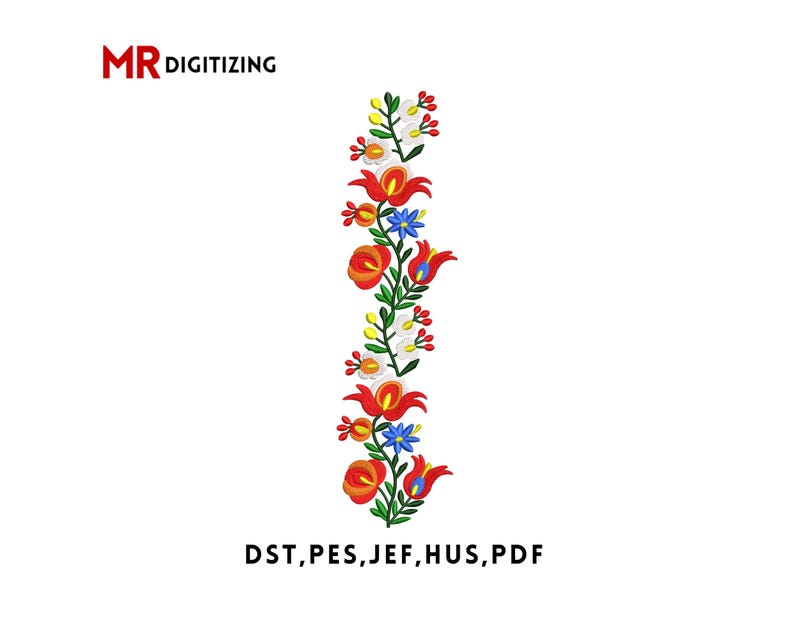 Folk Floral Embroidery Design, Digital Flower Pattern Files DST PES JEF ...
