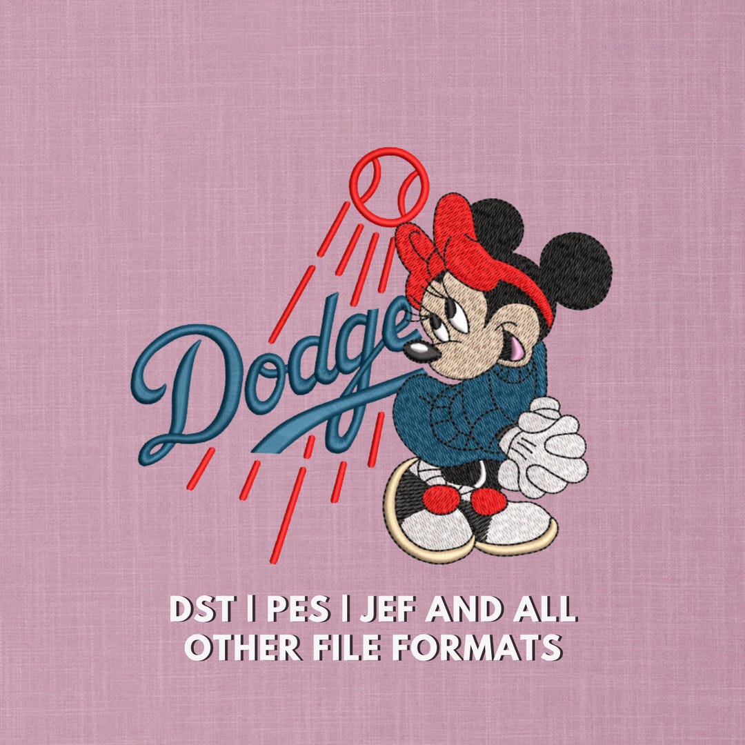 Minnie Mouse Dodgers Embroidery Design | 5x7 Hoop | Baseball Fan Stitch ...