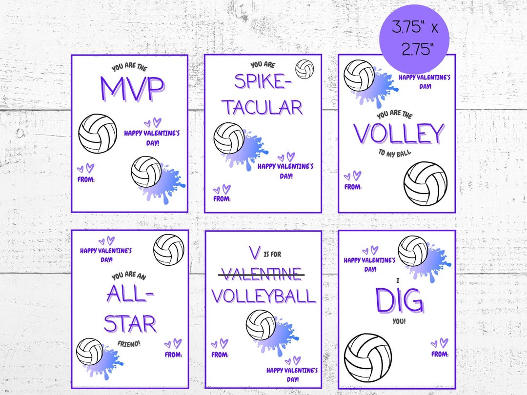 Volleyball Valentines Cards, Printable Sports Valentine's Day Cards ...