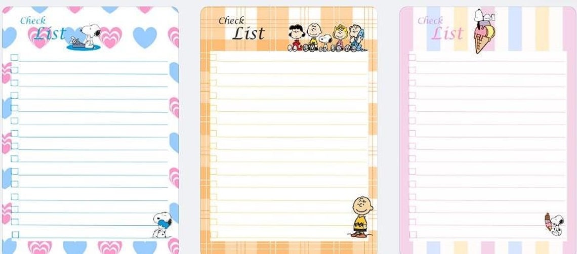 Checklist Pages for A5 Planners, Downloadable PDF, Snoopy. Printable ...