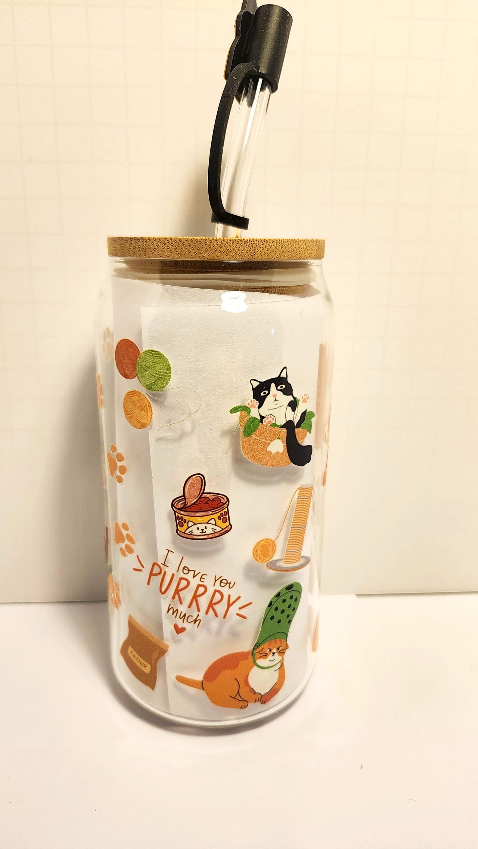 20 Oz Cat-themed Drinking Glass Cup- Perfect for Cat Lovers, Coffee ...