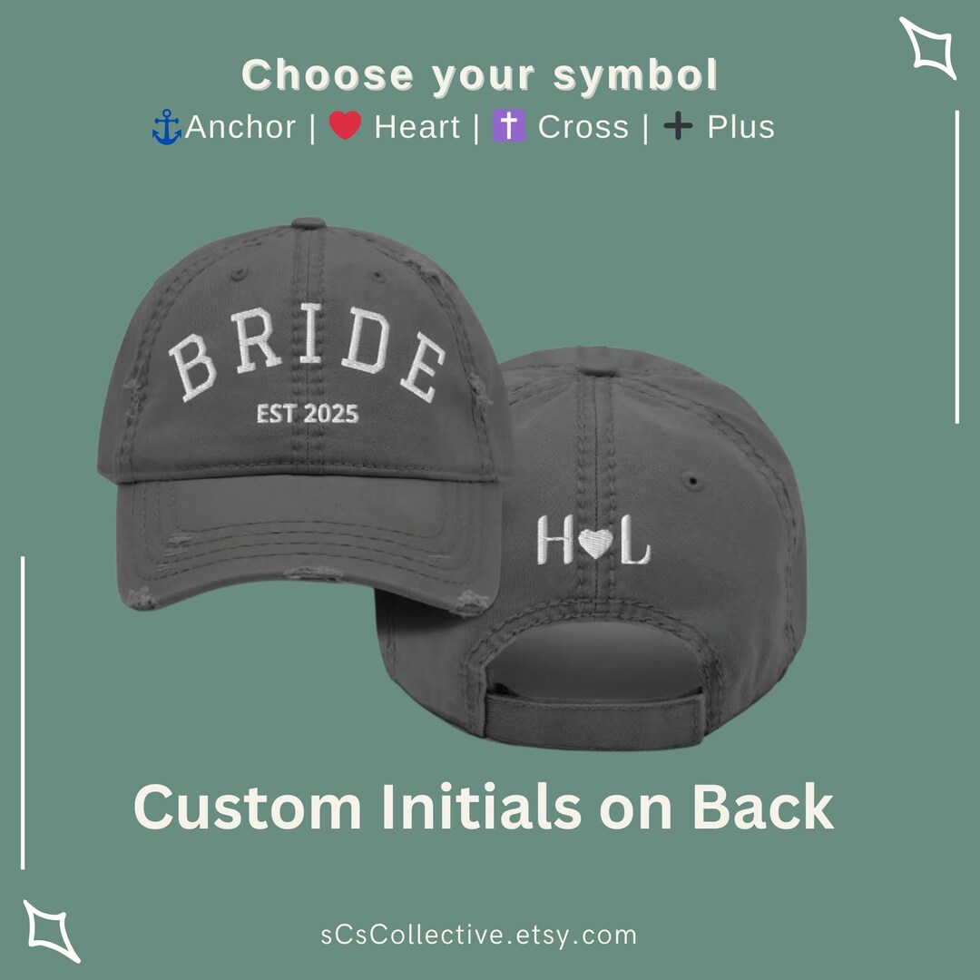 Custom Embroidered Hat Bride Custom Wedding Gift Embroidered Initials ...