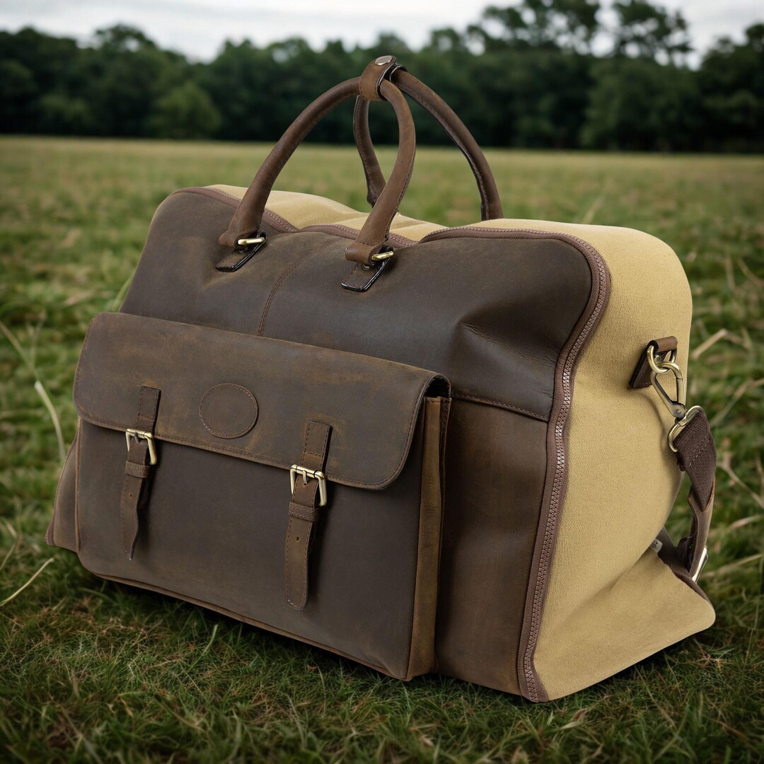 Handmade Cartridge Bag | Leather and Canvas Duffle Bag | Men's Travel ...