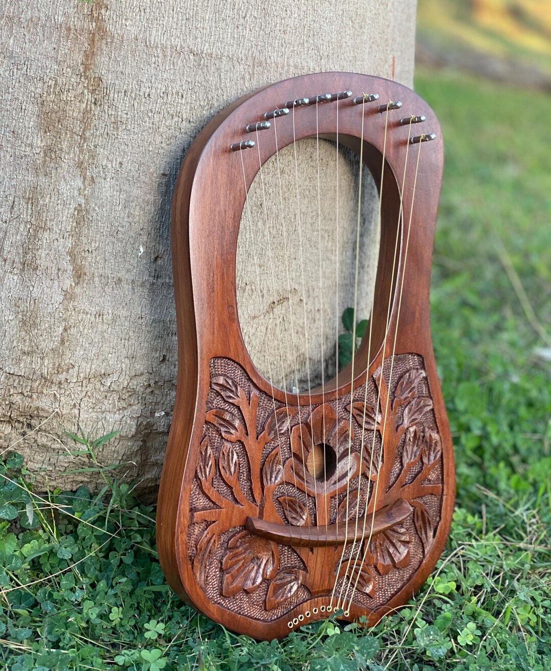 Lyre Harp Brown Rosewood Flower Design 10 Metal Strings Lyre Harps ...