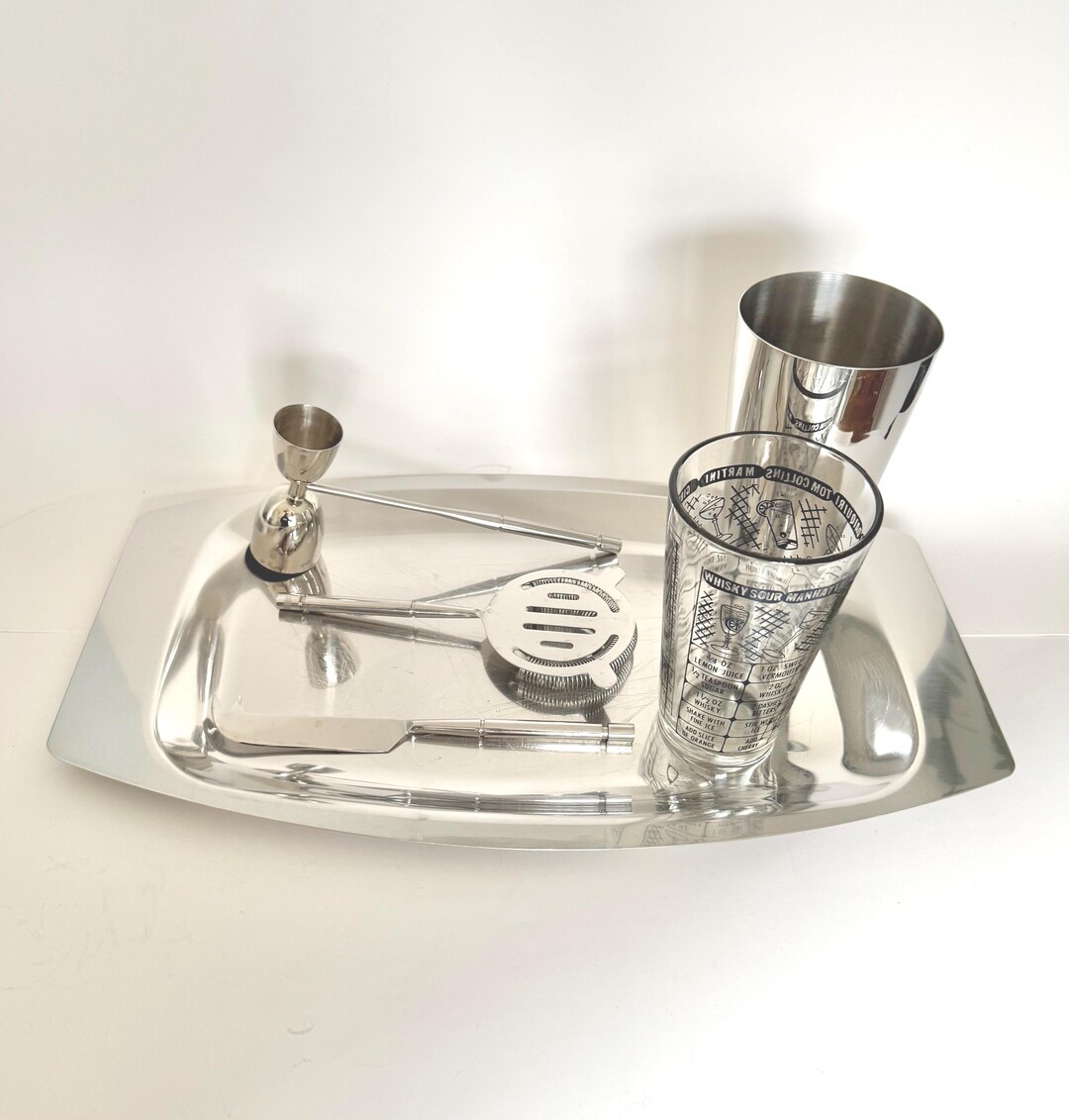 Retro Bar Set Vintage Cocktail Shaker by Federal Glass - Etsy