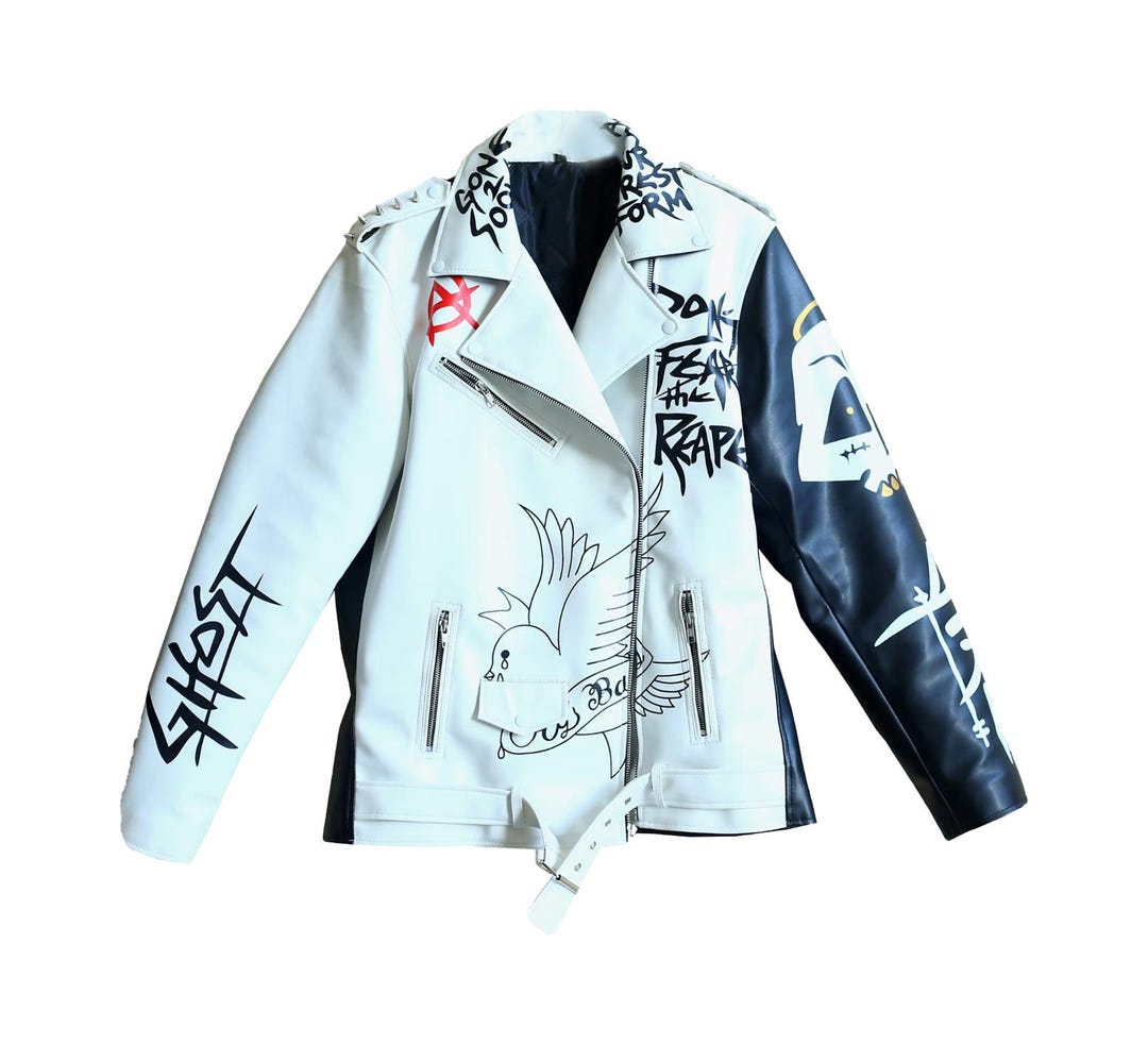 Lil Peep Rapper Leather Jacket for Men Printed Biker Jacket Made up of ...