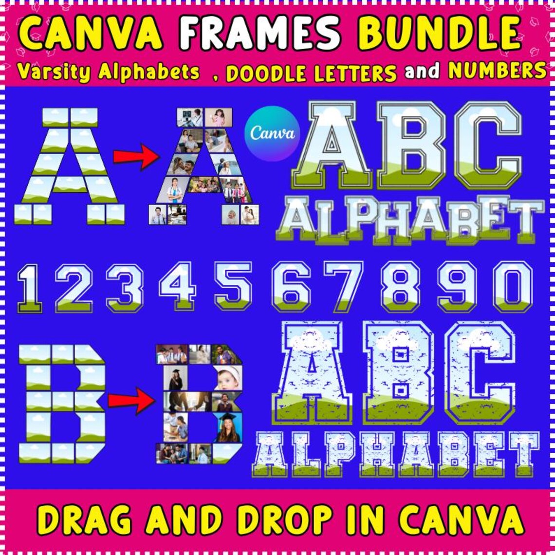 Editable Varsity Letter Canva Frames: Drag & Drop Alphabet (digital ...