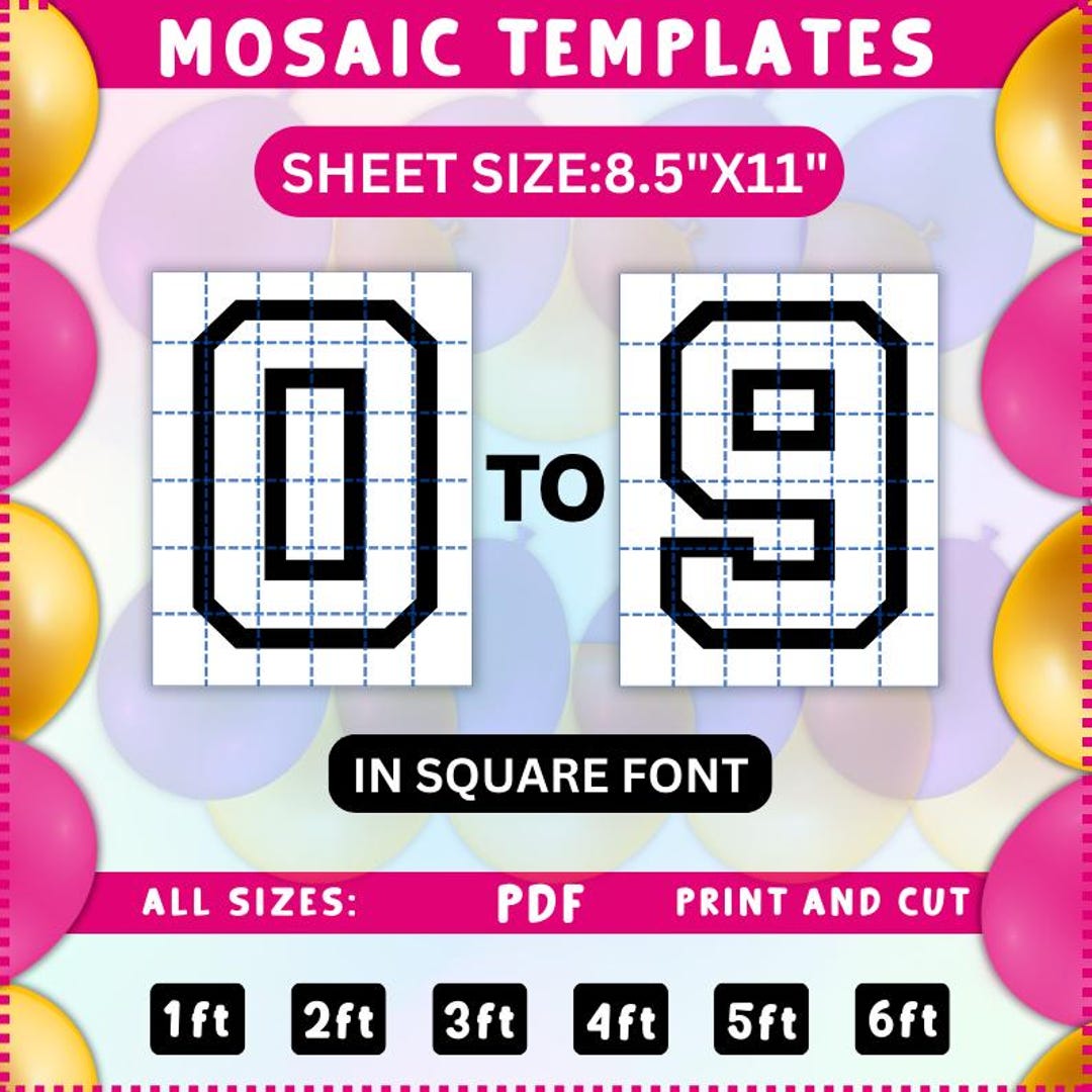 Marquee Numbers , 0-9 All Numbers Mosaic Balloon Templates , Square ...