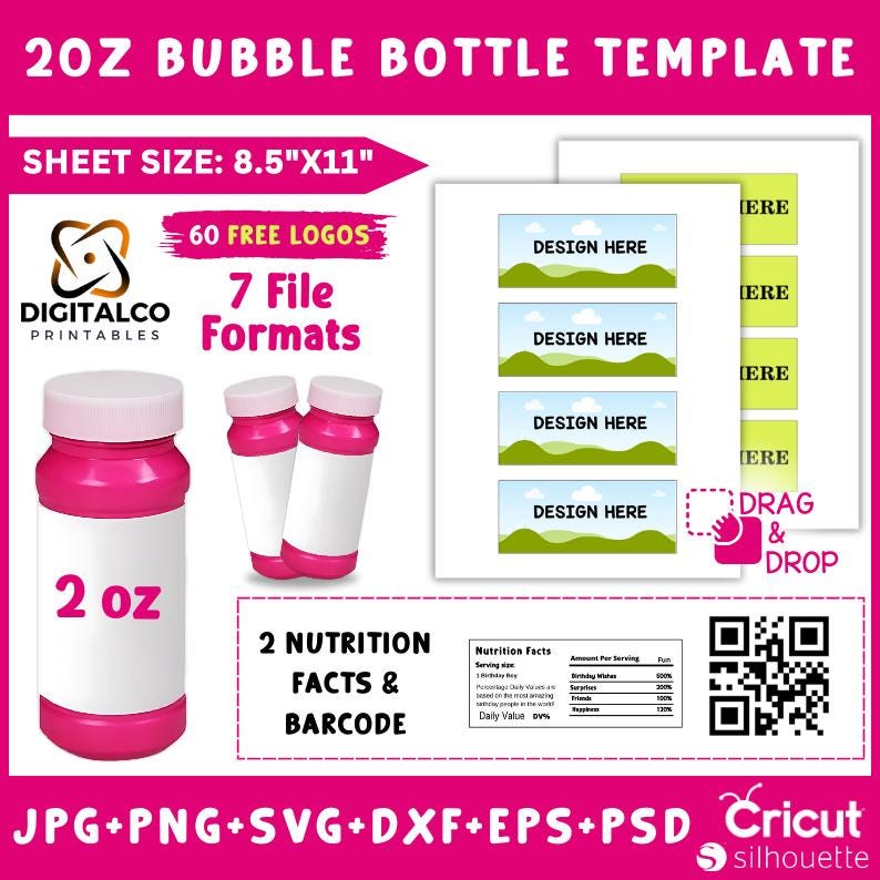 Bubble Bottle Label Template, 2oz Bubble Bottle Label Template, Bubble ...