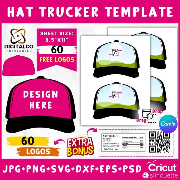 Trucker Hat Template - Etsy