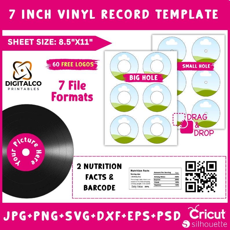 Vinyl Records , 7 Inches Vinyl Record Label Template, Vinyl Frame Label ...