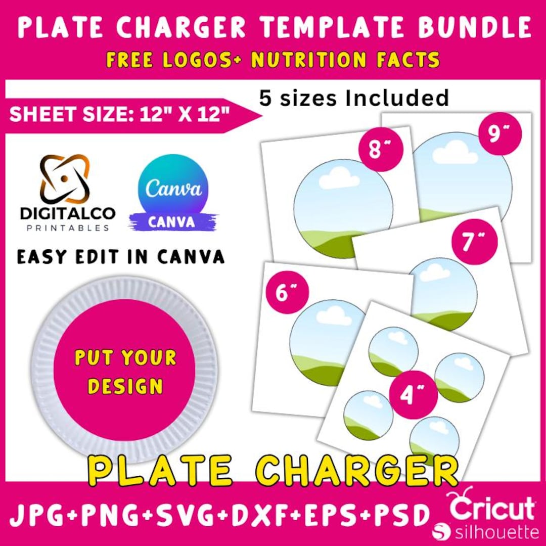 Plate Charger Template Bundle: Editable Canva SVG Files (digital ...
