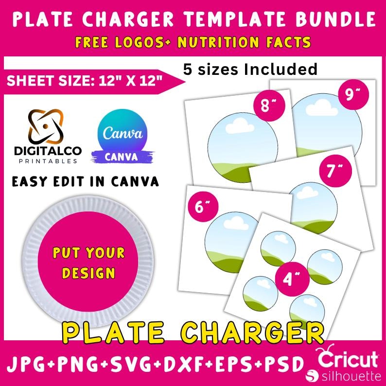 Plate Charger Template Bundle: Editable Canva SVG Files (digital ...