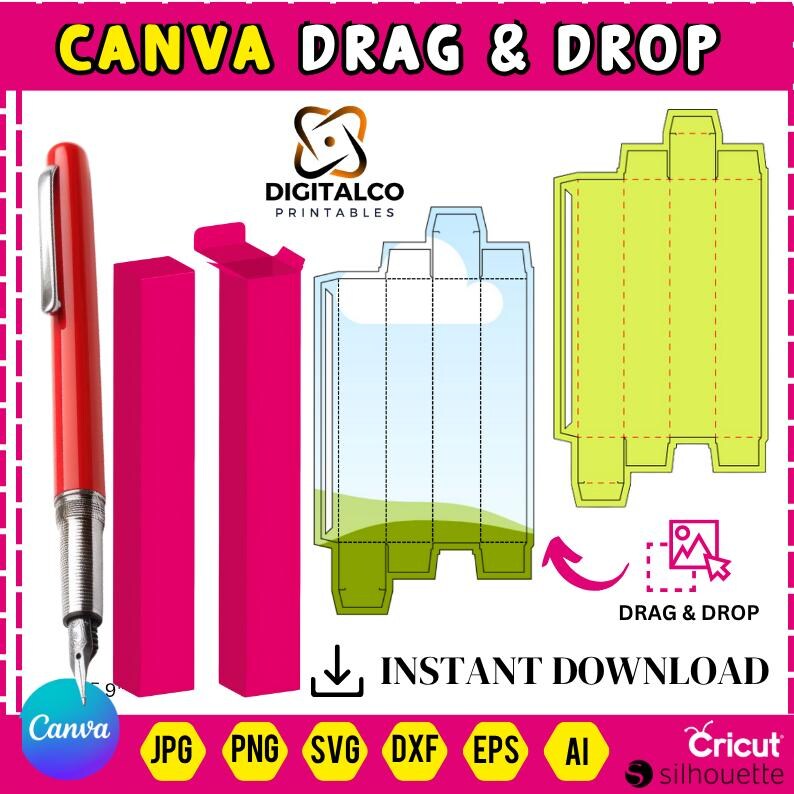 Pen Box Template, Pen Box Packaging, Pen Box Holder Template, Glitter ...
