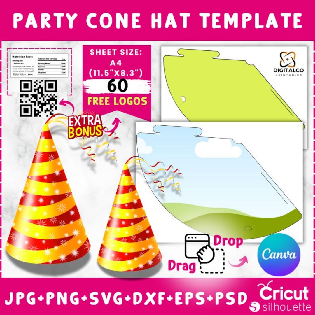 Party Cone Hat Template: Party Hat Template, Birthday Hat Template ...