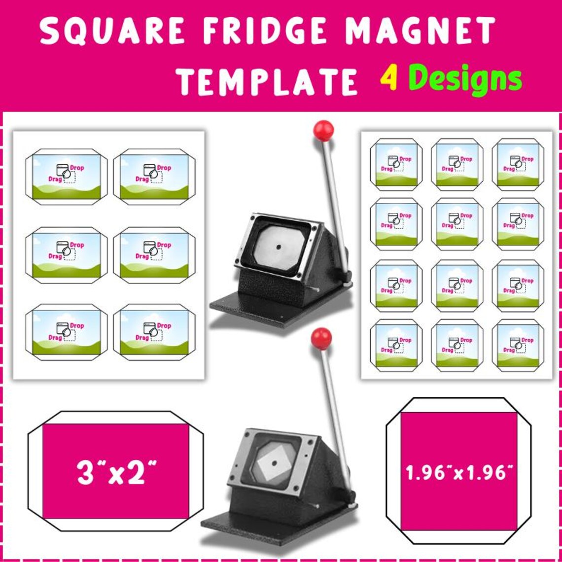 Square Fridge Magnet Template: Magnet Maker Template, Photo Magnet ...