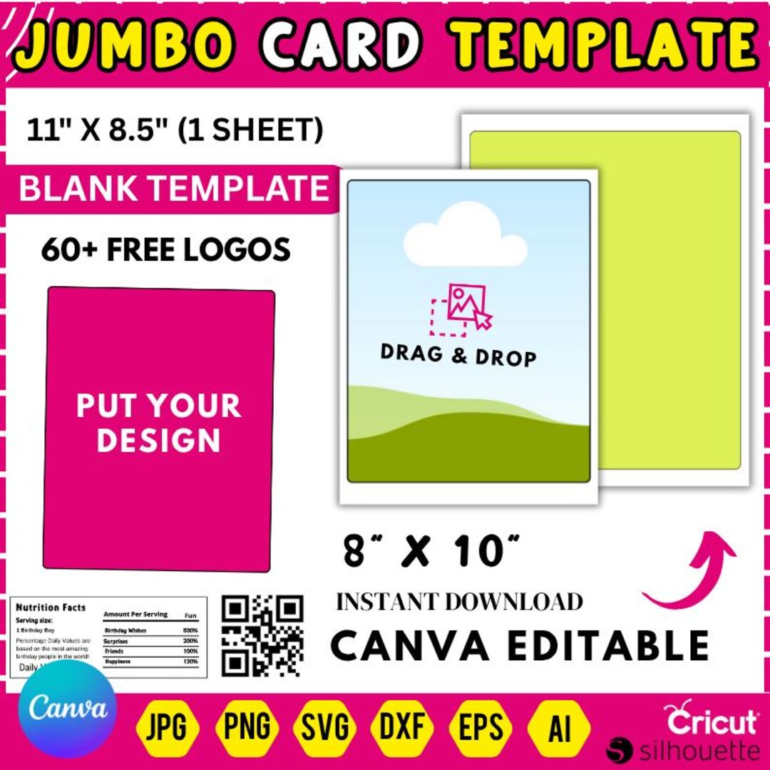 Jumbo Card Canva Template, Jumbo Card Template, Sublimation Template ...