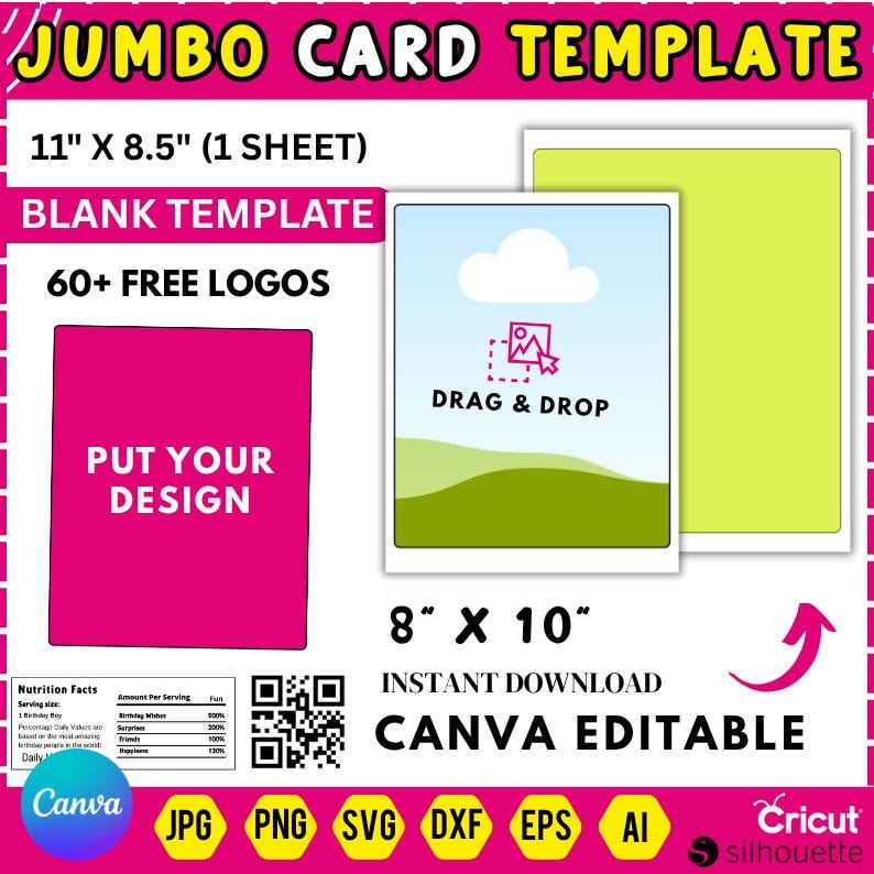 Jumbo Card Canva Template, Jumbo Card Template, Sublimation Template ...