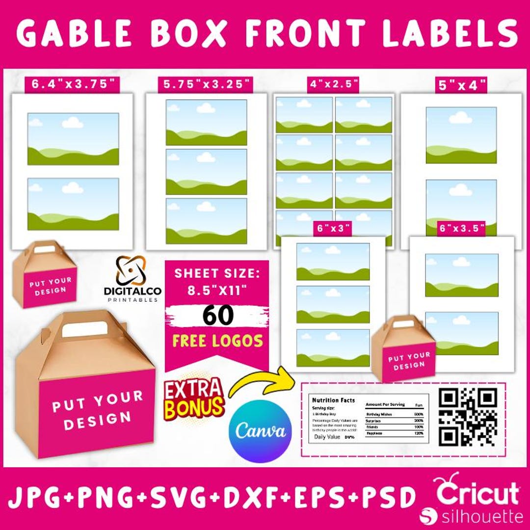 Gable Box Label Template Bundle , Gable Box Front Label Templates ...