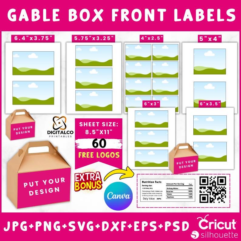Gable Box Label Template Bundle , Gable Box Front Label Templates ...