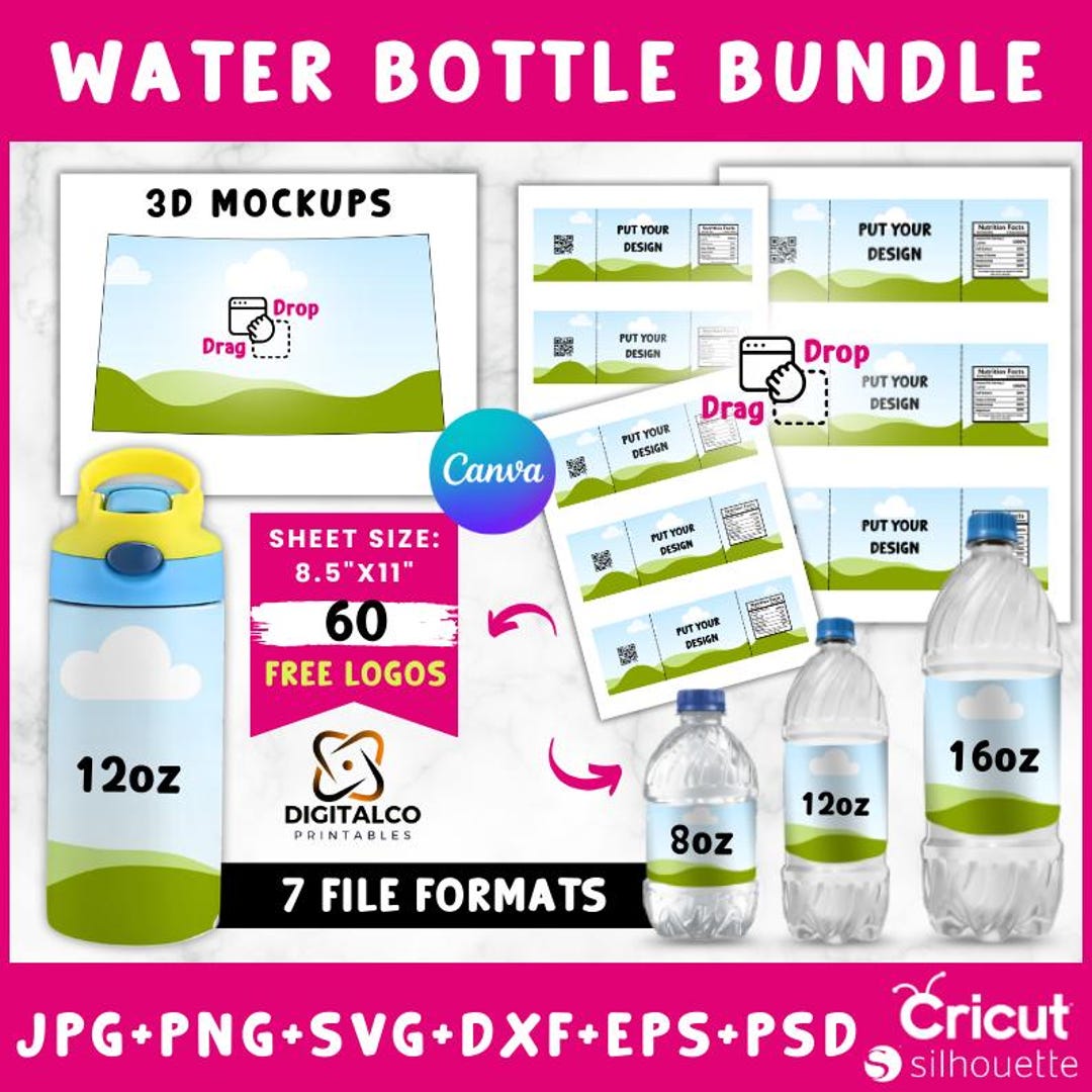 Water Bottle Labels Bundle, Water Bottle Templates, Water Bottle ...