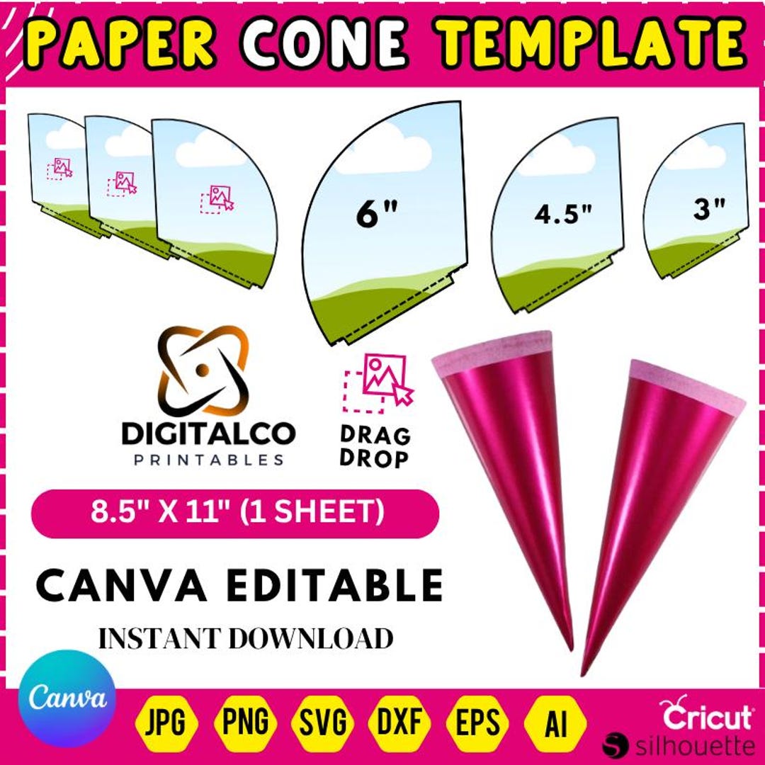 Paper Cone Canva Template Bundle, Paper Cone Template, Candy Cone ...