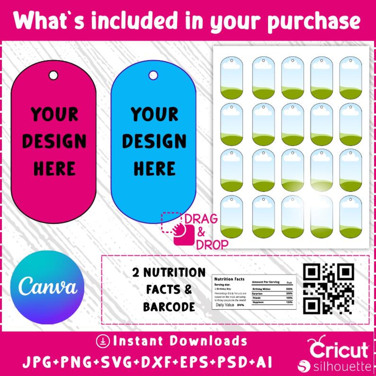 Dog Tag Label Template: Pet ID, Bone Tag, Canva Editable (digital ...