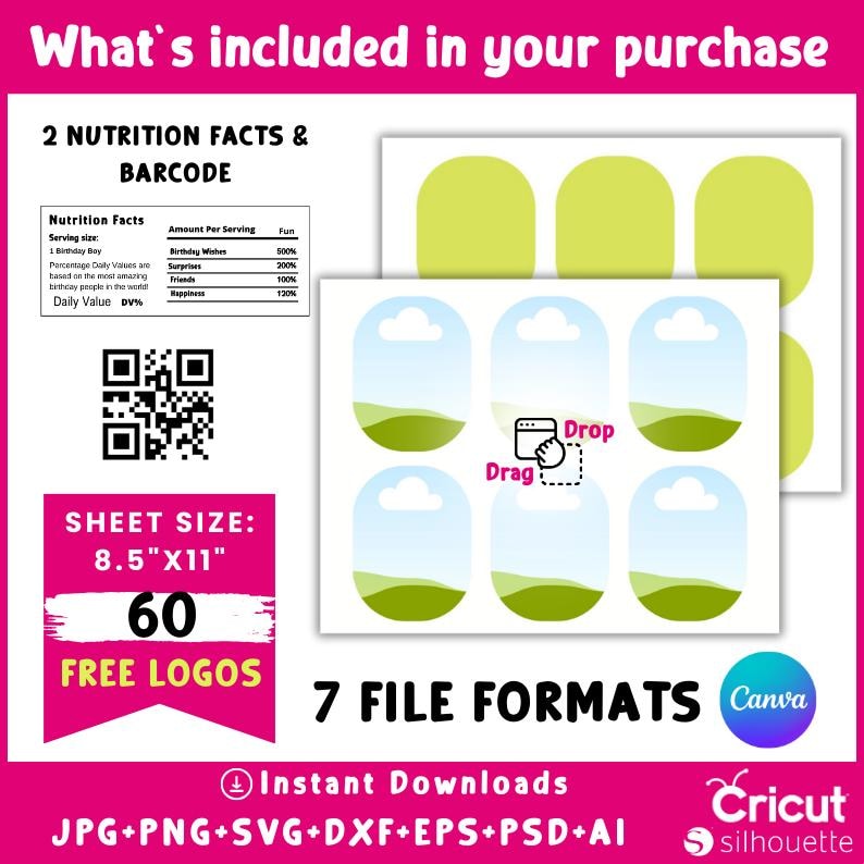 Snack Stack Chip Label Template: Editable Party Favor (canva, SVG, PSD ...