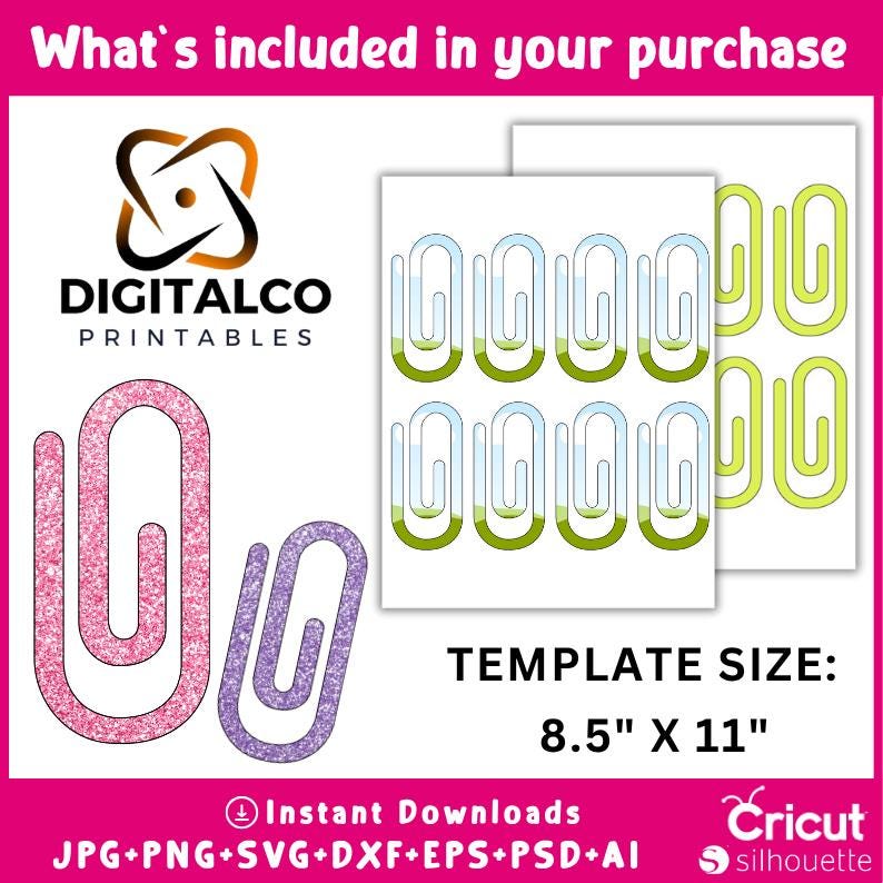 Jumbo Paper Clip Template, Paperclip Sublimation, Paperclip Bookmark ...
