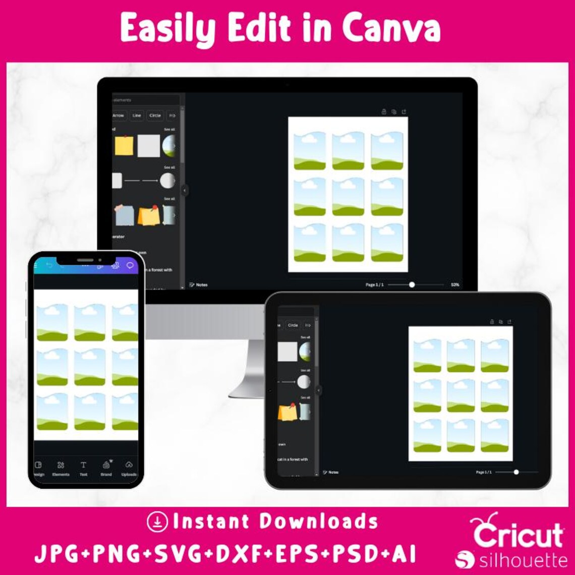 Phone Card Holder Template: Sublimation Design, Editable Canva (8.5"x11 ...