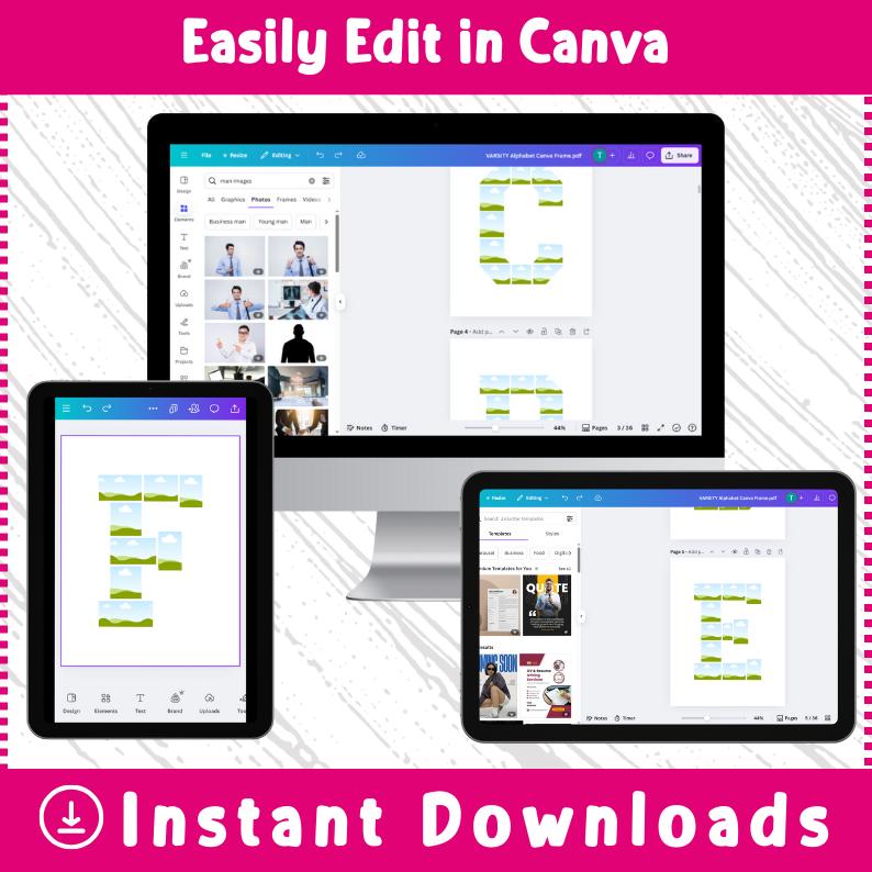 Editable Varsity Letter Canva Frames: Drag & Drop Alphabet (digital ...