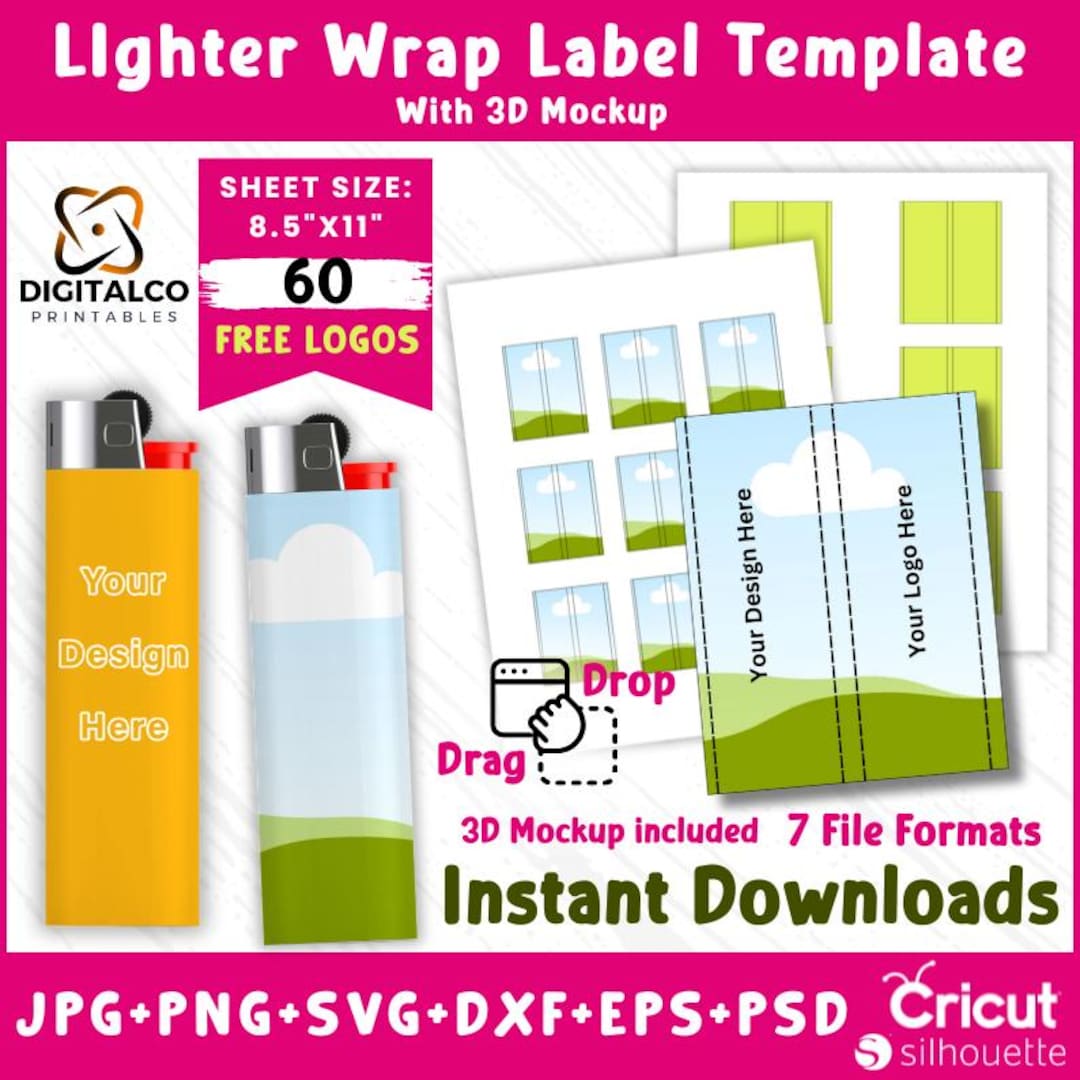 Lighter Label Template, Lighter Wrapper Template, Sublimation Template ...