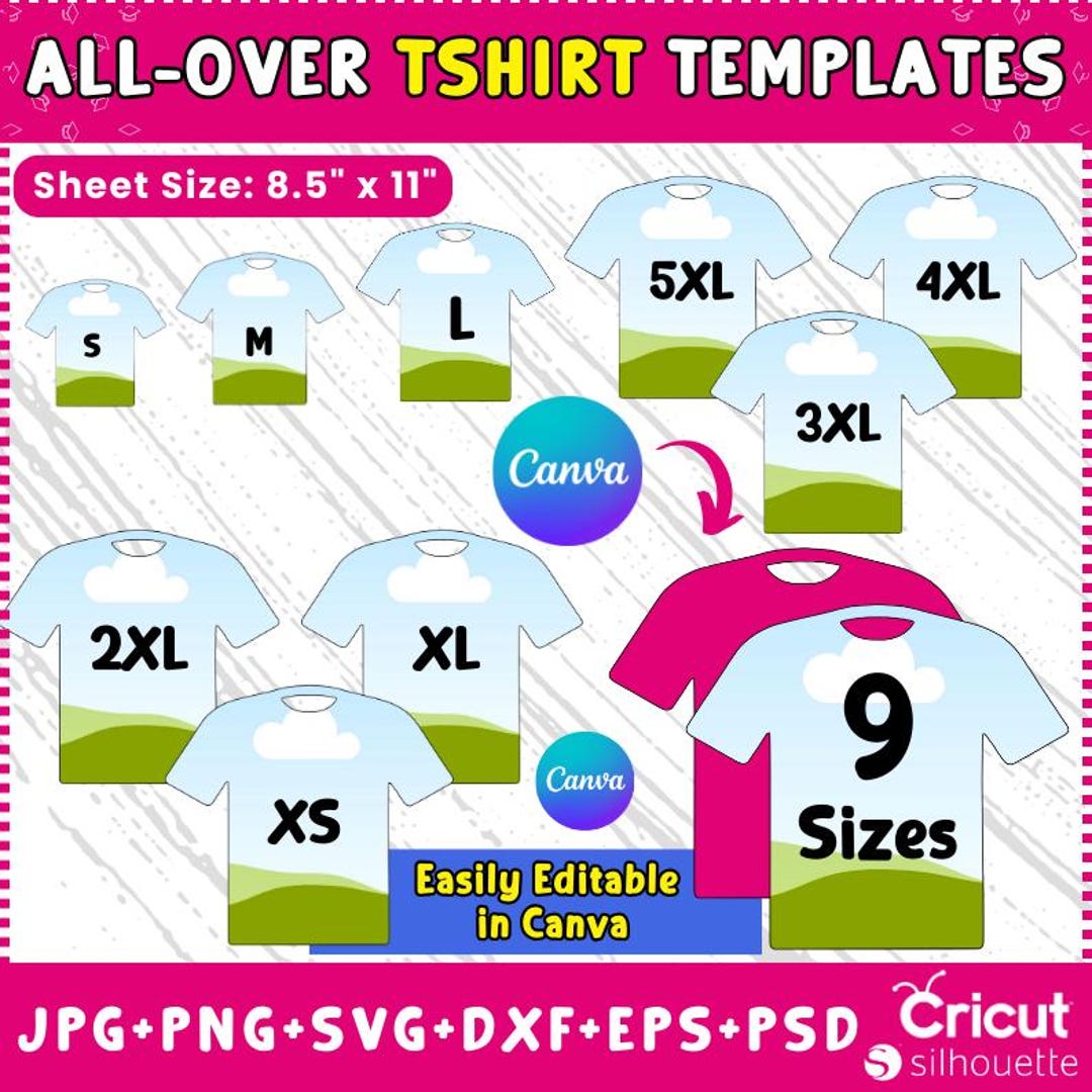 All Over T-shirt Template Bundle: Editable Canva Mockup (digital ...