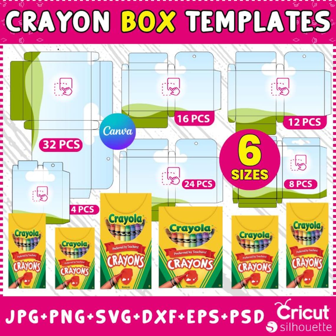 6 Size Crayon Box Templates Bundle, Crayon Box Template, Wax Color Pen ...