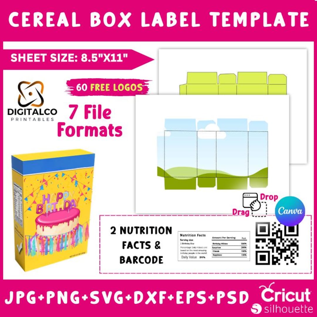 Cereal Box Canva Template , Cereal Box Packaging Template , Cereal Box ...