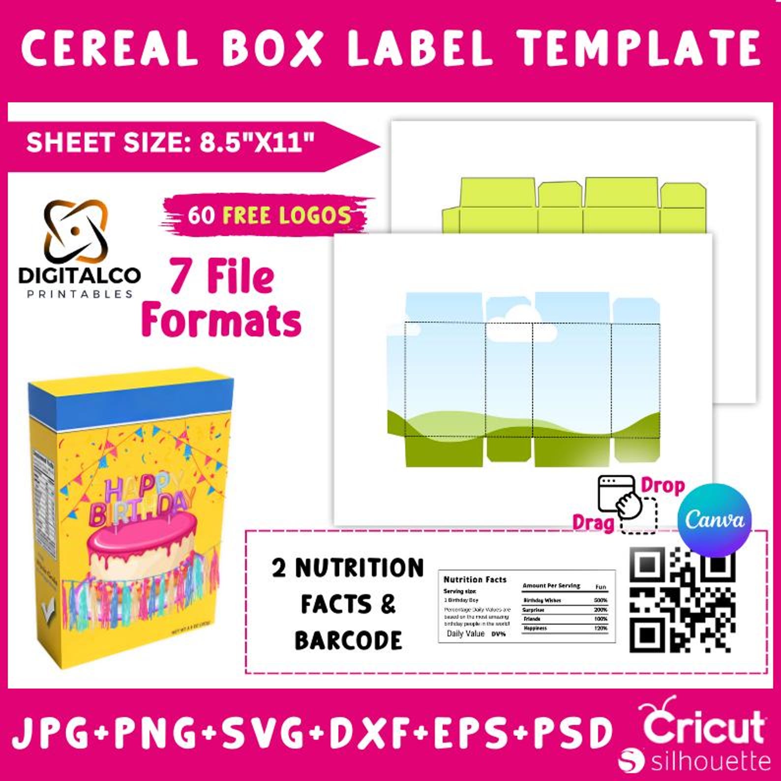 Cereal Box Canva Template , Cereal Box Packaging Template , Cereal Box ...