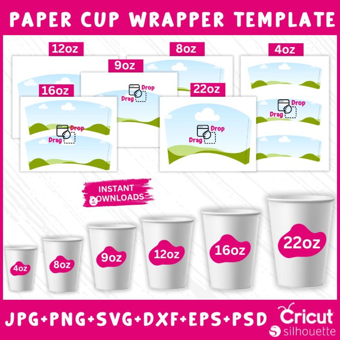 Paper Cup Wrapper Template: 6 Sizes, Canva Editable (SVG, PSD, EPS) - Etsy
