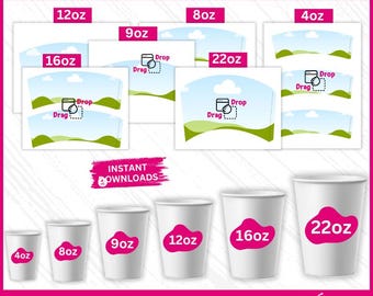 Paper Cup Template Bundle, 4oz - 8oz - 9oz - 12oz - 16oz -22oz Paper ...
