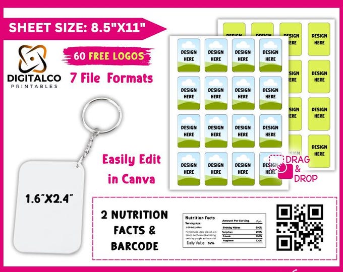 Rectangle Keychain Sublimation Template: Editable Canva Design (digital ...