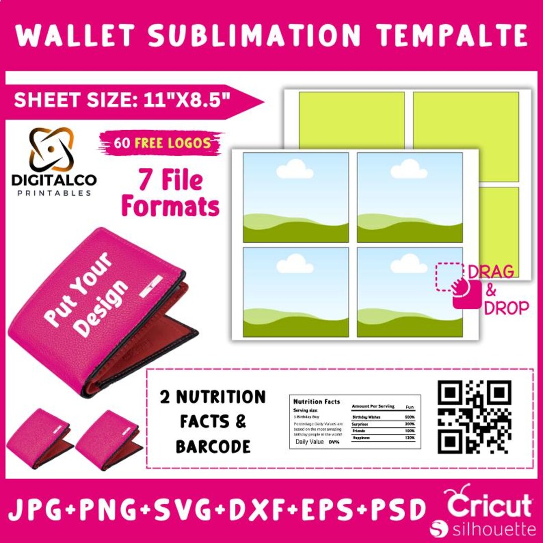 Bifold Wallet Sublimation Template: Canva Drag & Drop (11"x8.5" Sheet ...