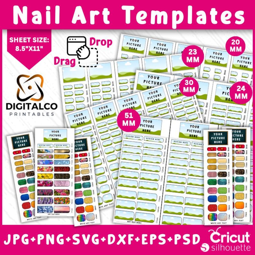 Nail Art Template Bundle, Nail Art Template, Nail Art Decal Template ...