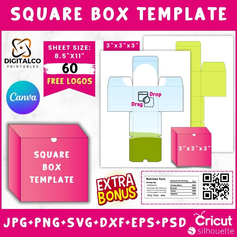 Square Box Template, Square Box Blank Template, Box Template, Party ...