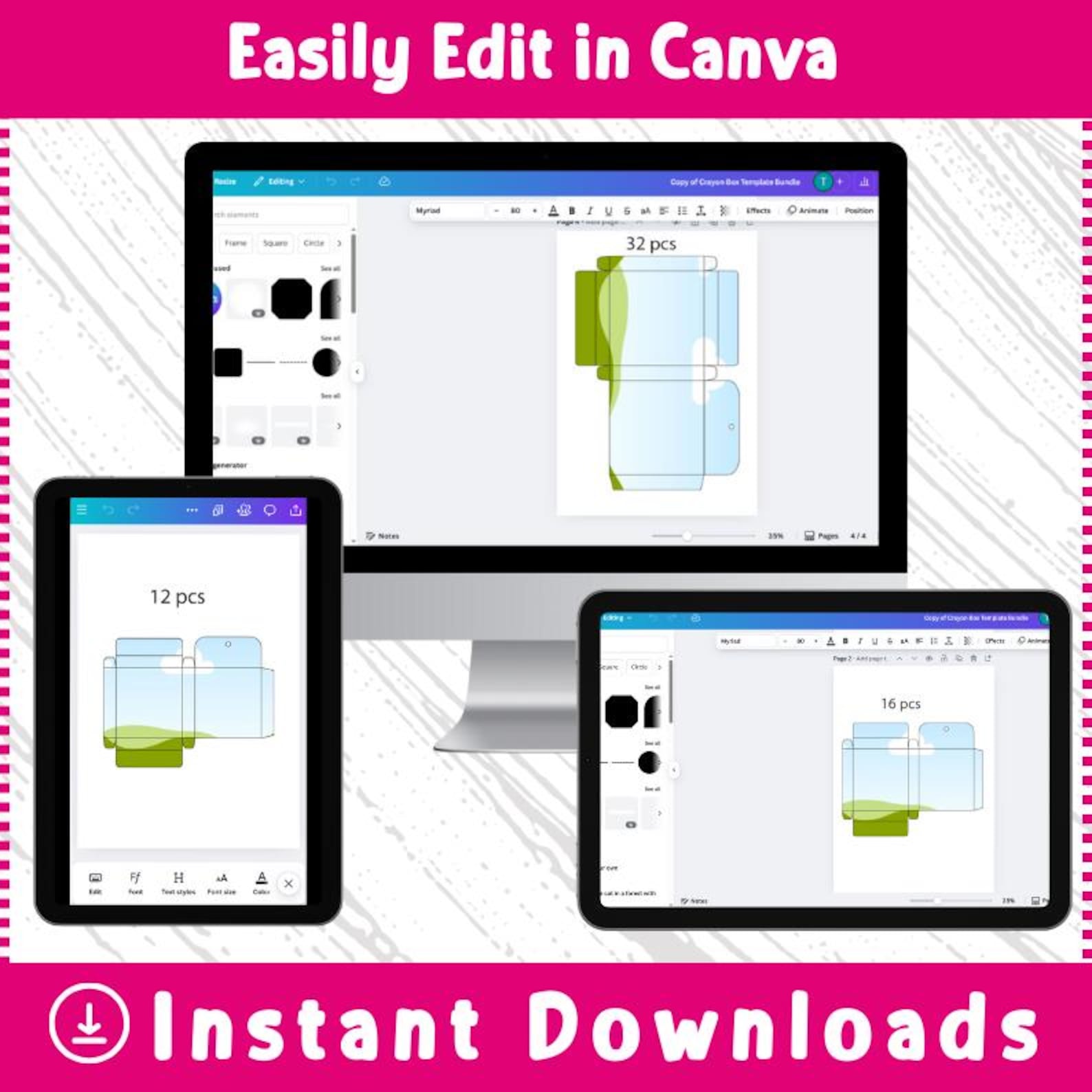 6 Size Crayon Box Templates Bundle, Crayon Box Template, Wax Color Pen ...