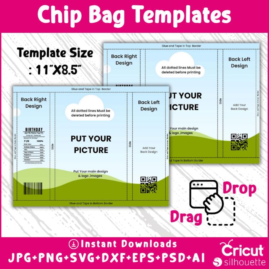Chip Bag Template, Chip Bag Mockup, Chip Bag Label, Chip Bag Editable ...